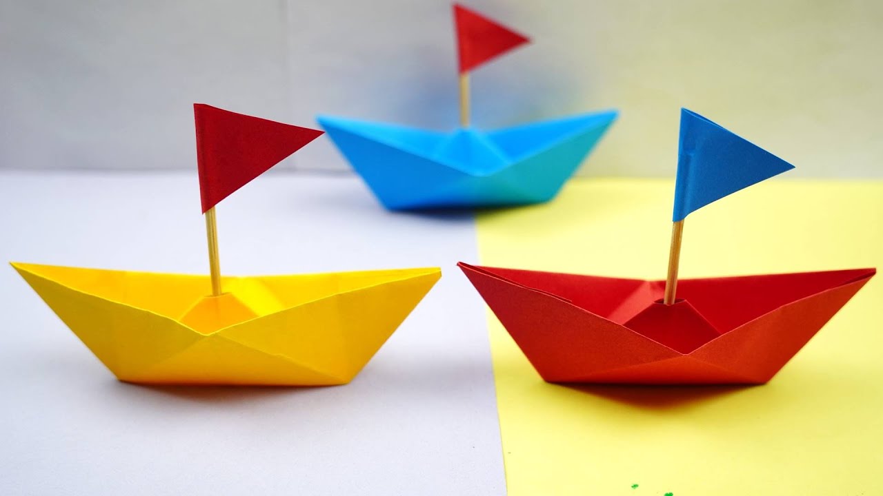 How To Make Origami Floating Boat With Sail | Paper Folding Origami Toy ...