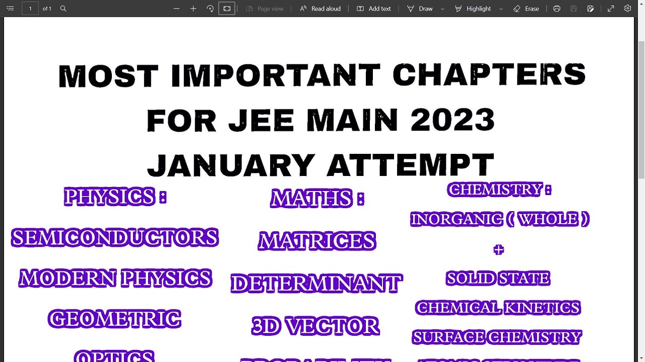 JEE MAIN 2023 - MOST IMPORTANT CHAPTERS IN PHYSICE JEE , CHEMISTRY AND ...