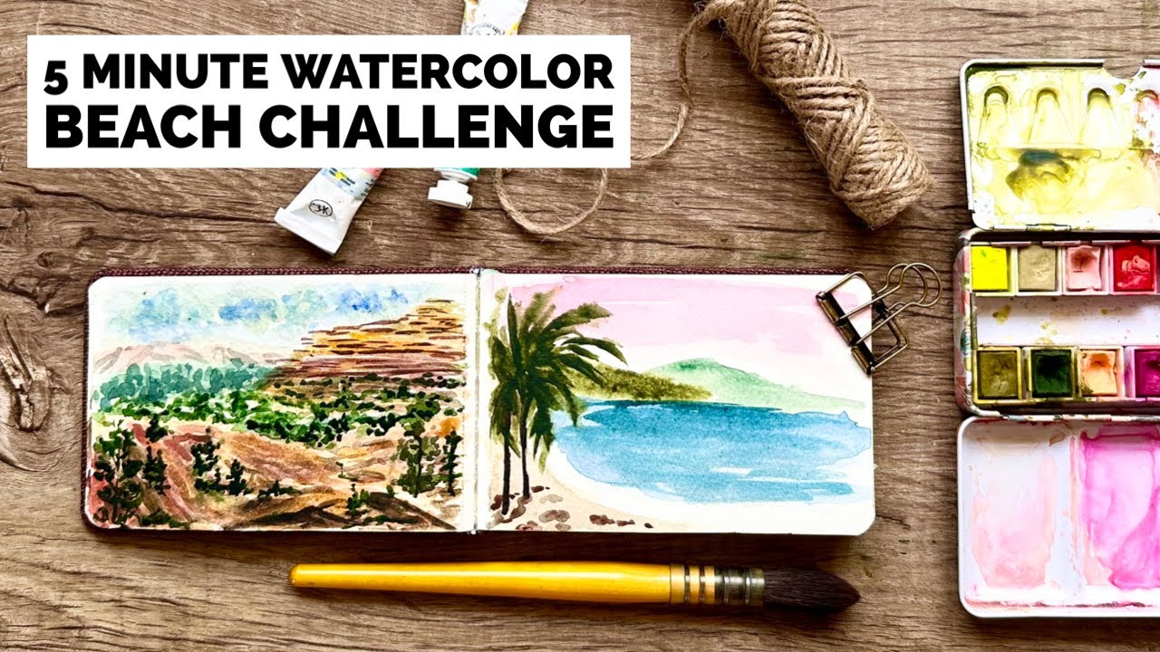5 minute watercolor beach challenge painting for stress-free painting ...