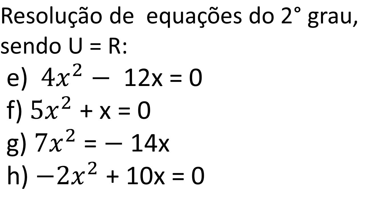 Parte 2 - Exercícios de 2°caso de equações do 2° grau icompletas ...