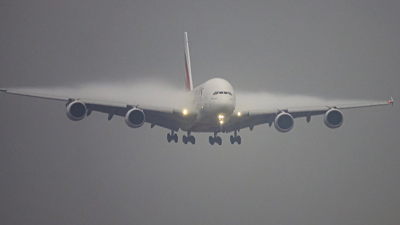 SPECTACULAR Wing Fluff from A380 Landing at Manchester Airport - YouTube
