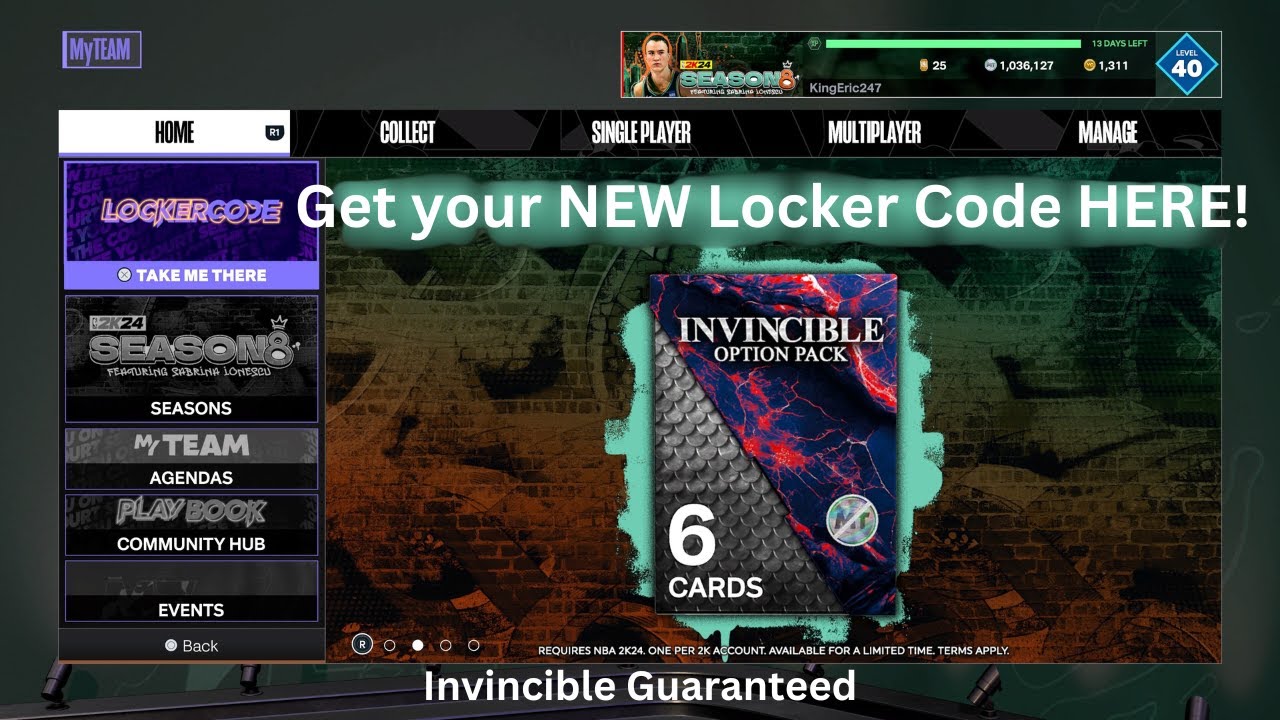 New Invincibles Guaranteed Locker Code on NBA 2K24 Myteam is here! 1 ...
