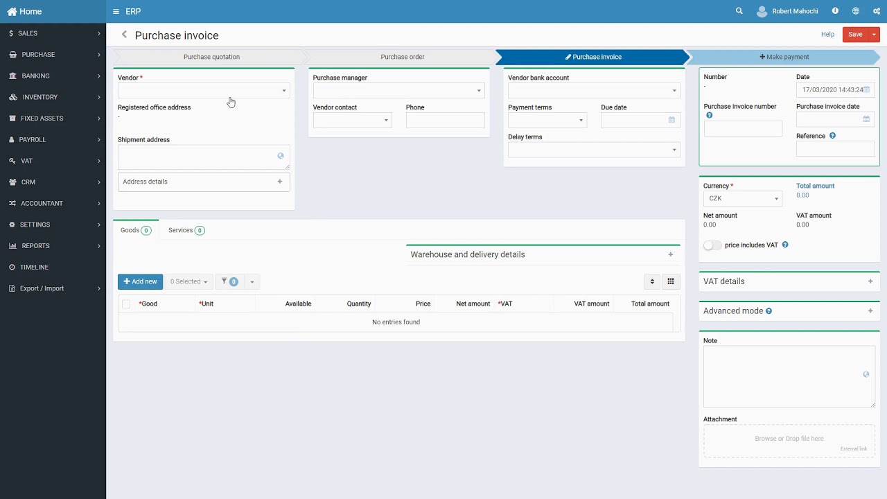ERP Purchase invoice - YouTube