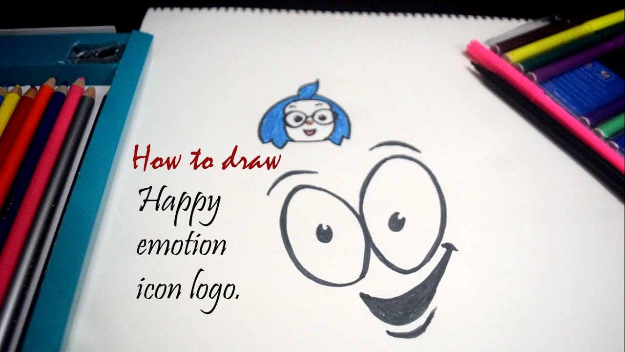 How to draw happy emotion icon logo || Black And White Simple Joyful ...