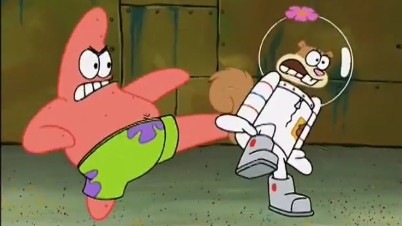 Patrick kicks Sandy's butt - YouTube