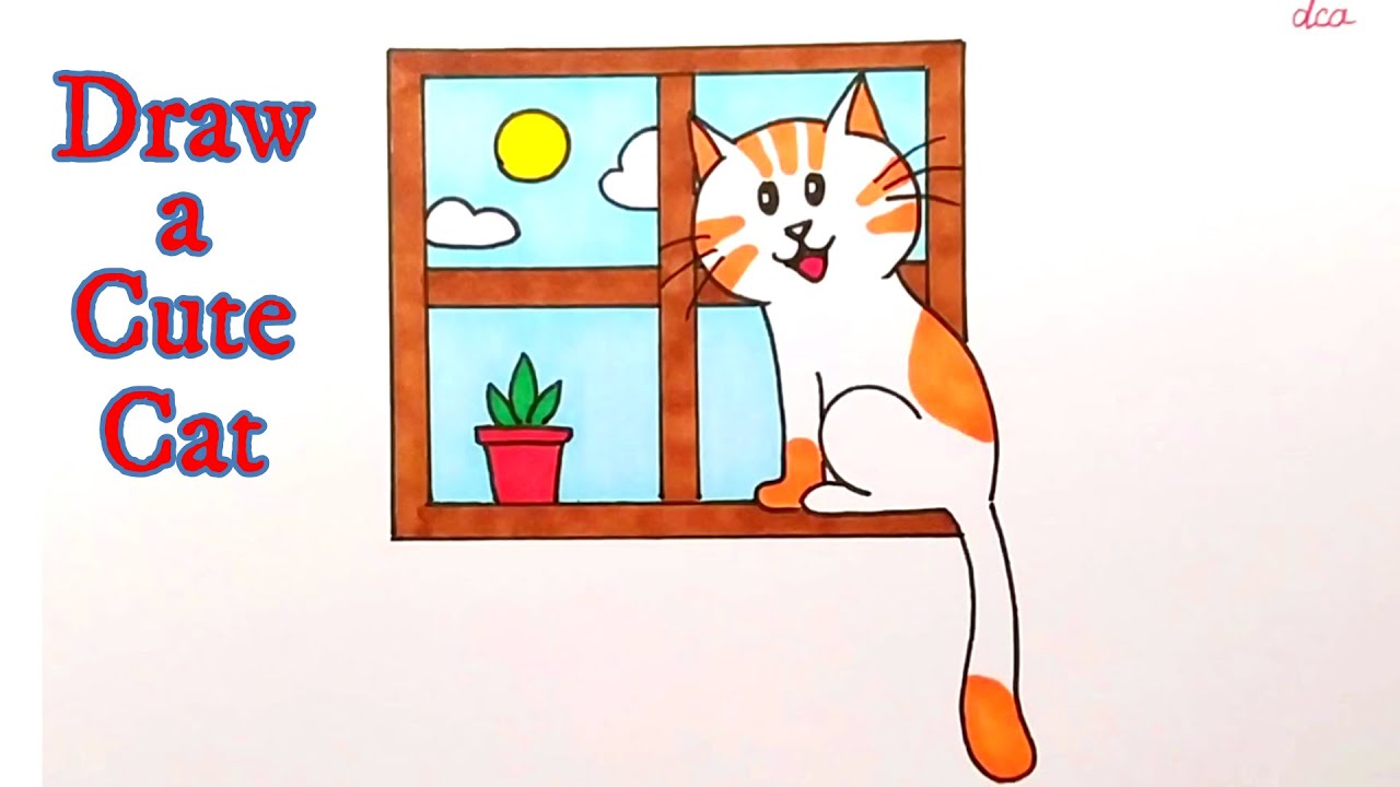 Draw a Cat sitting on a window ledge - YouTube