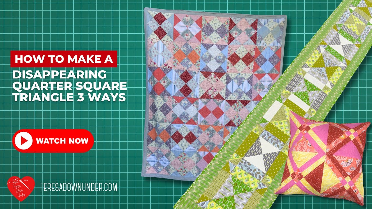Disappearing Quarter Square Triangles - 3 variations and projects - YouTube