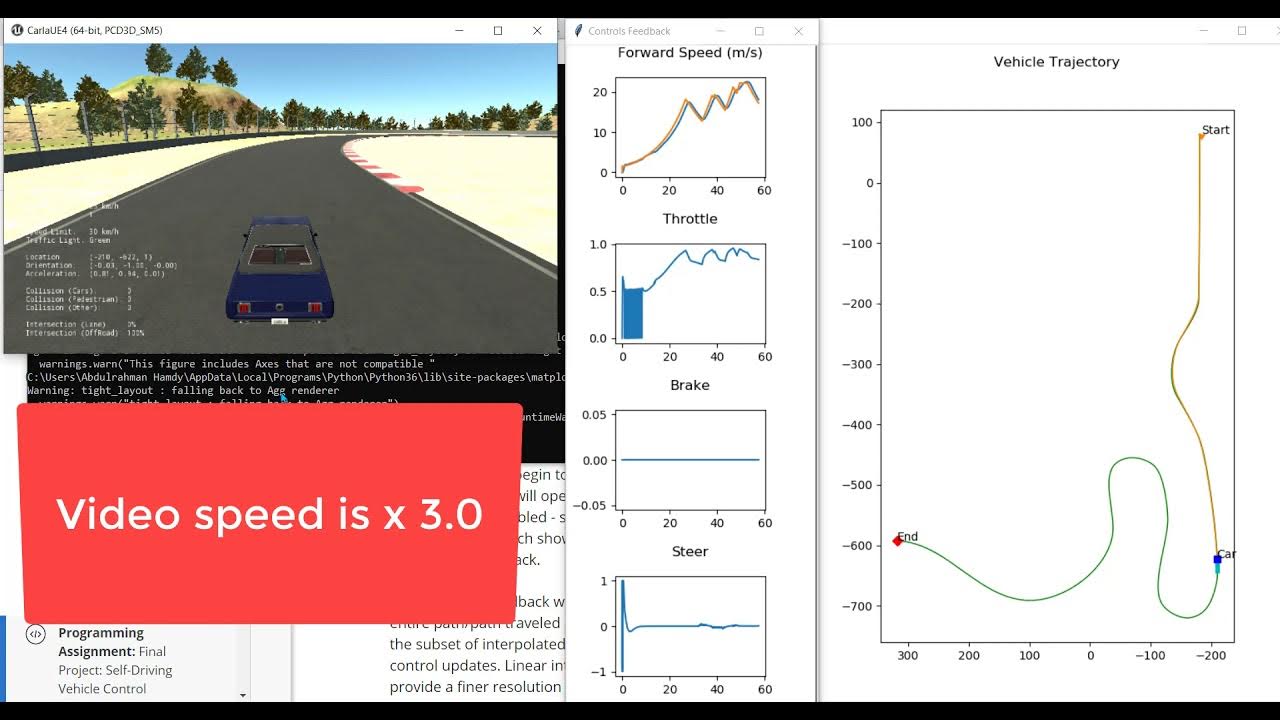 CARLA simulator: longitudinal speed control and lateral control for ...