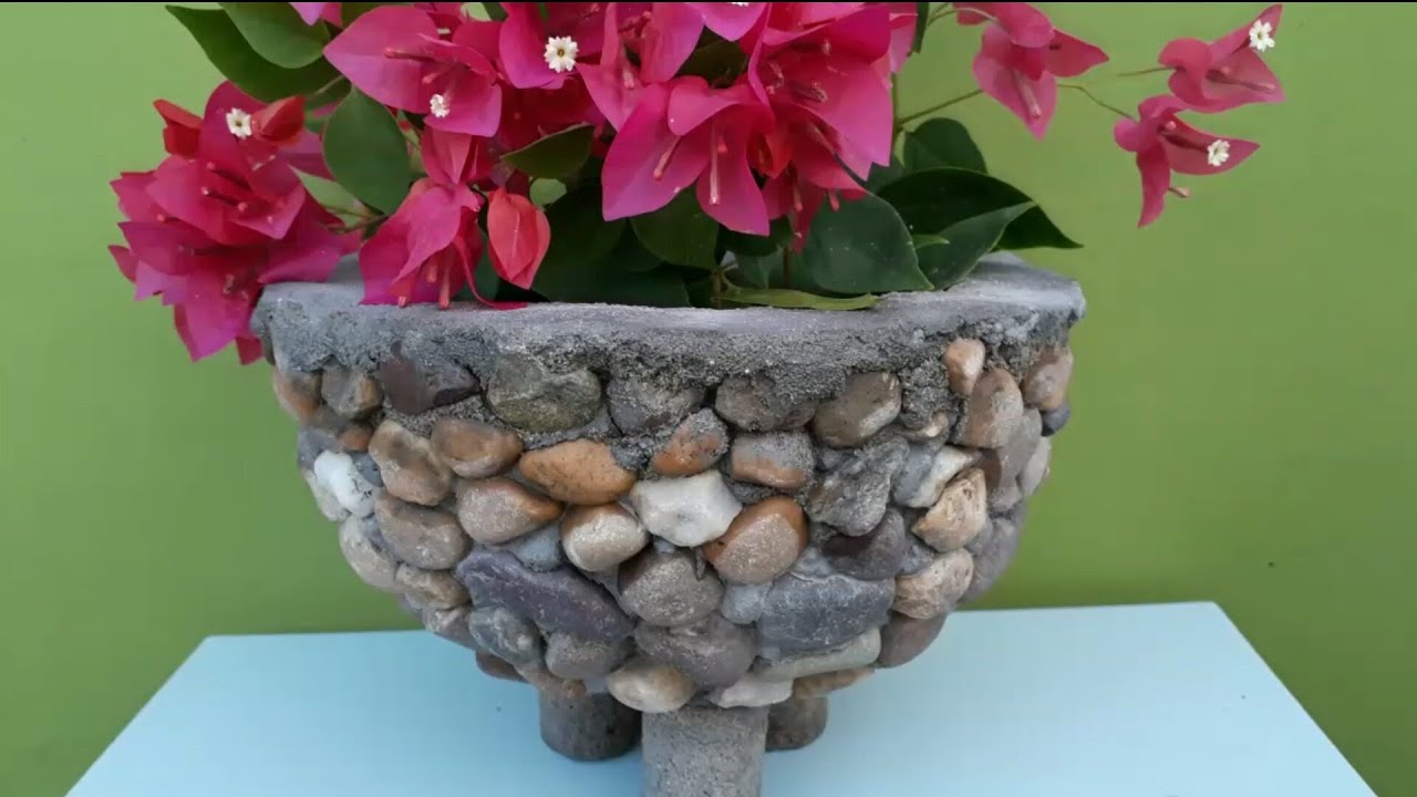 DIY stone flowers pot easy at home||How to make stone planter||DIY ...