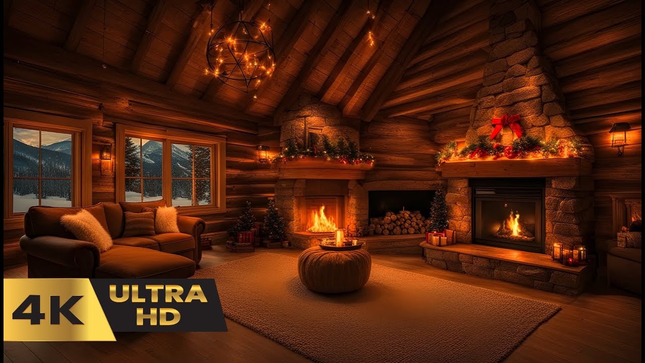 🔥 Cozy Cabin Fireplace, Snowy Christmas mood, Crackling Fire sounds (3 ...