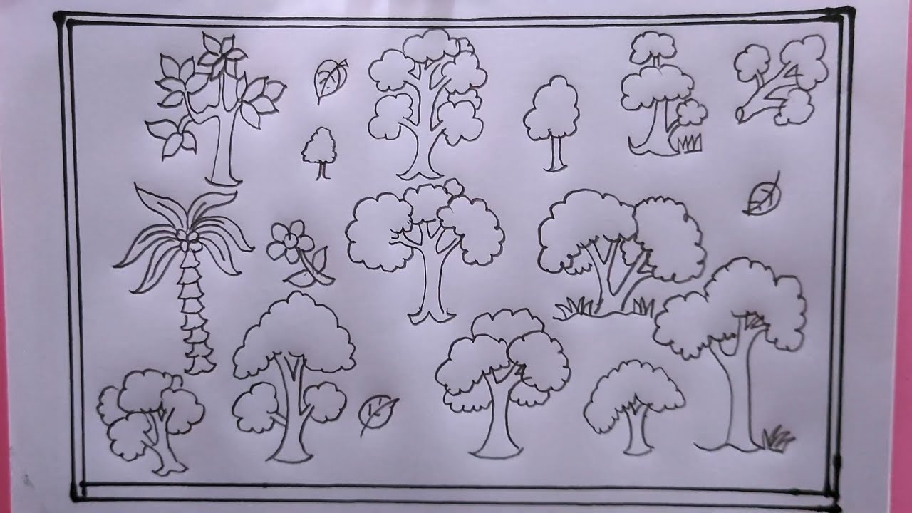How To Draw Different Type of Tree Step By Step Easy/Tree Drawing Easy ...