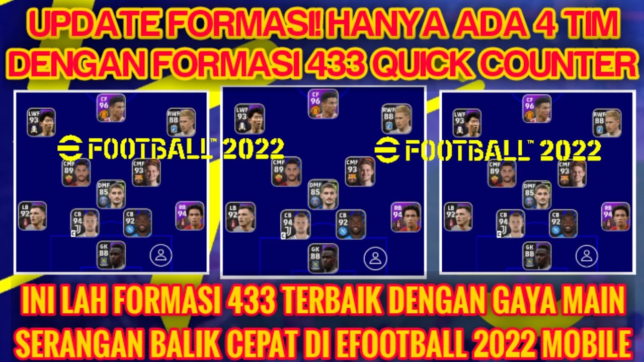 INILAH 7 FORMASI 433 GAYA MAIN QUICK COUNTER ATTACK DI EFOOTBALL 2022 ...