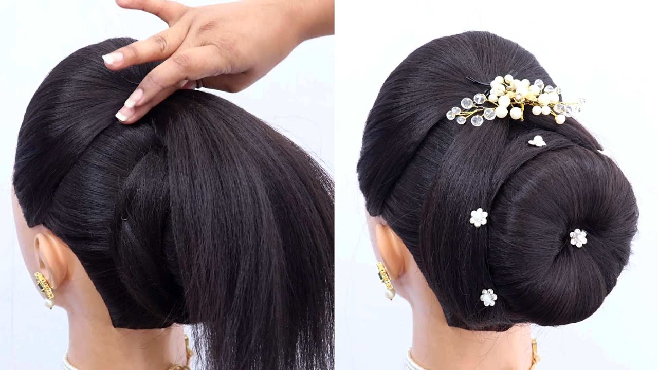 Latest bun hairstyle for long hair | beautiful bun for party look ...