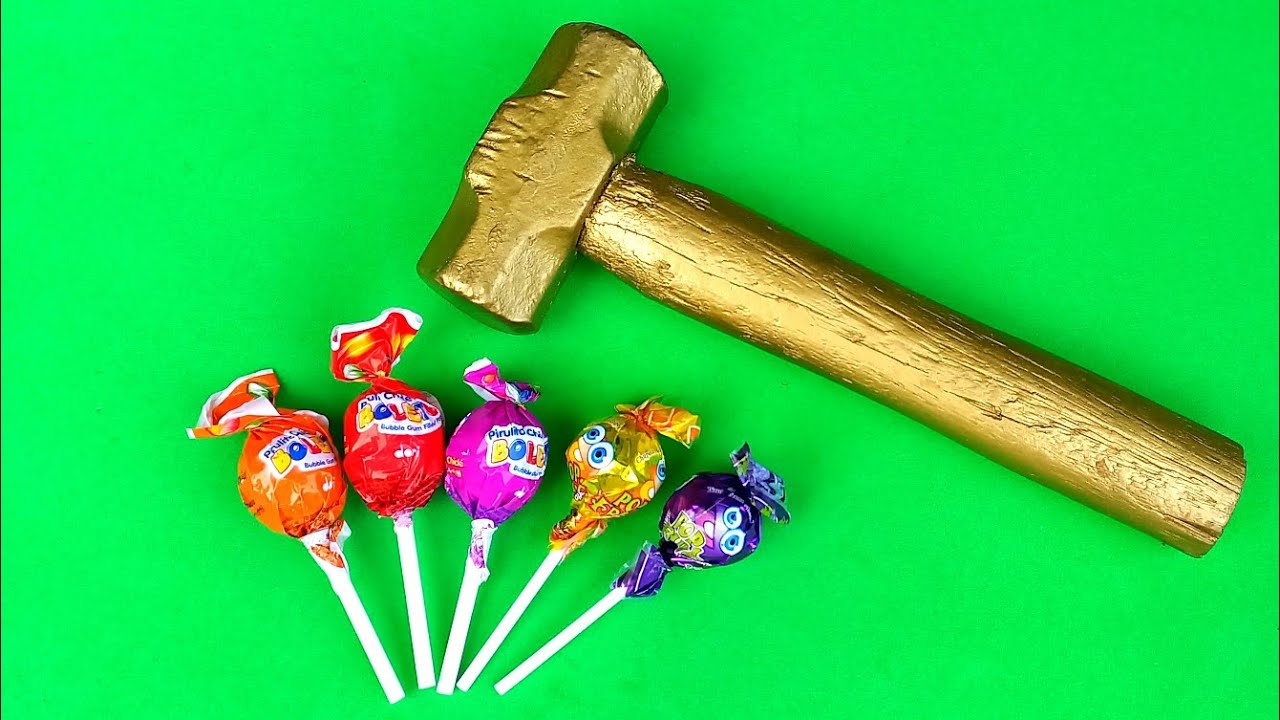 EXPERIMENT: DIFFERENT colorful lollipops chocolate vs hammer - YouTube