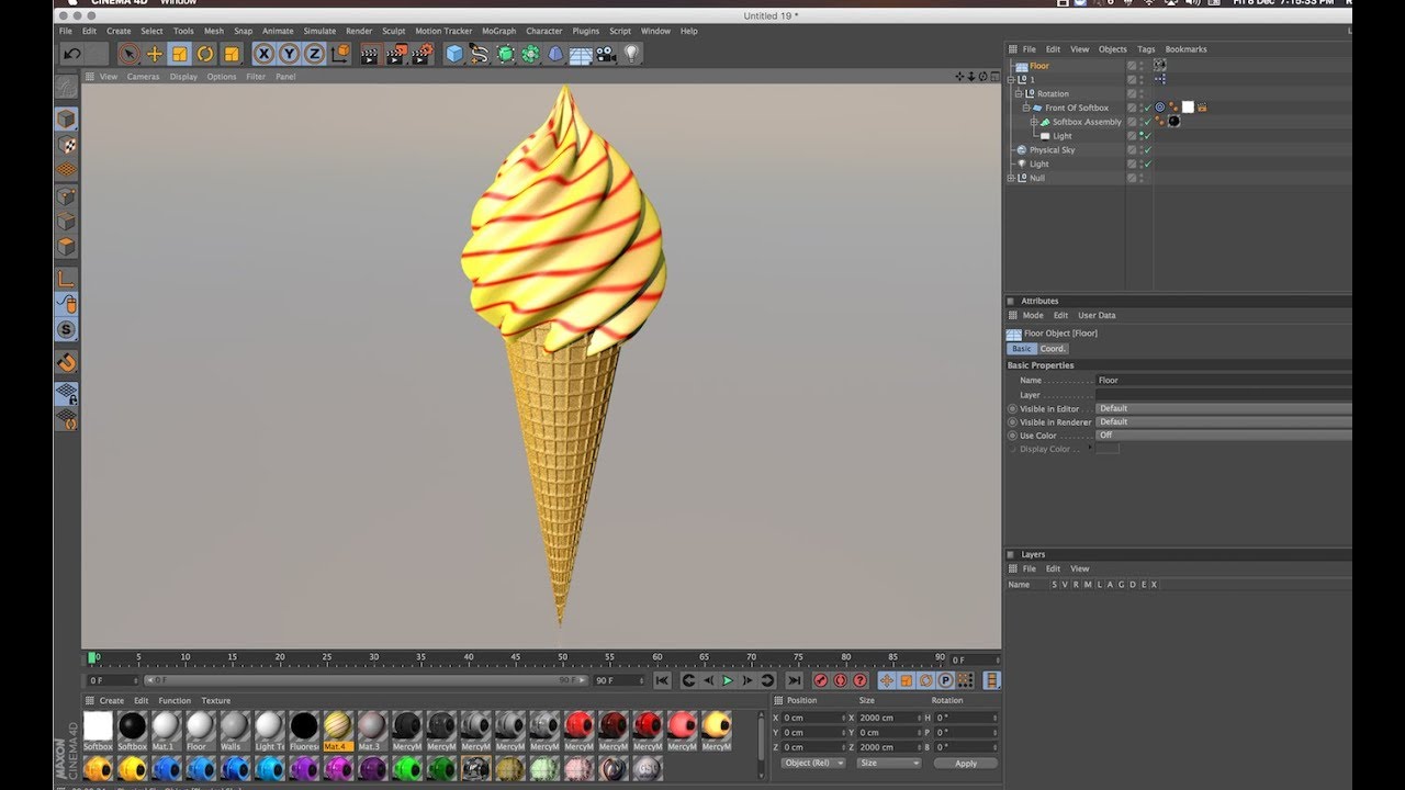 Cinema 4d Tutorial How to make IceCream with twist, Taper & Subdivision ...
