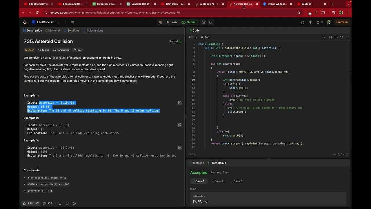 DSA Mastery: Asteroid Collision with Stack | LeetCode 735 | Part 4 - YouTube