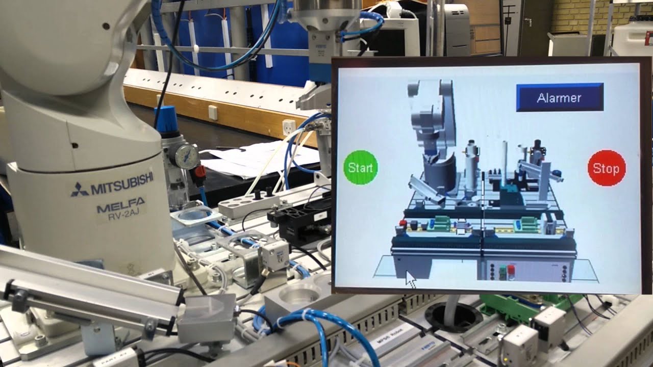 MPS FESTO Mitsubishi Robot and assembly station running. - YouTube