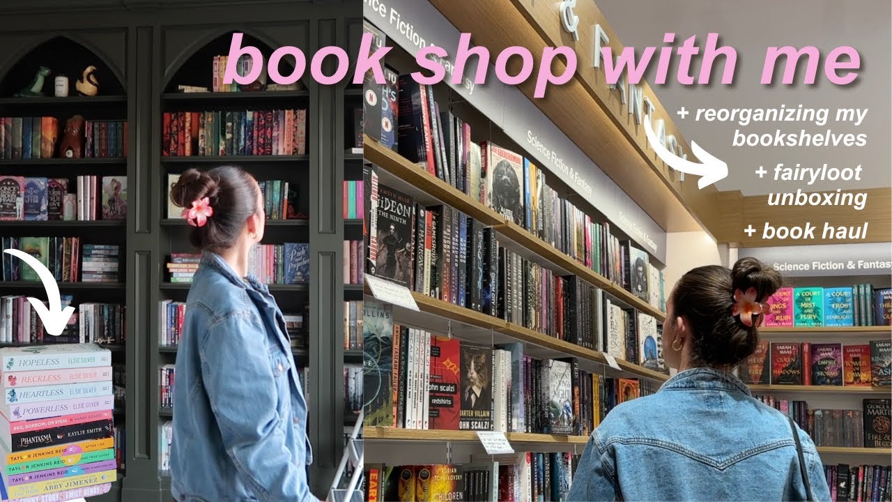 book shop with me | bookstore vlog, haul + reorganizing my bookshelves ...