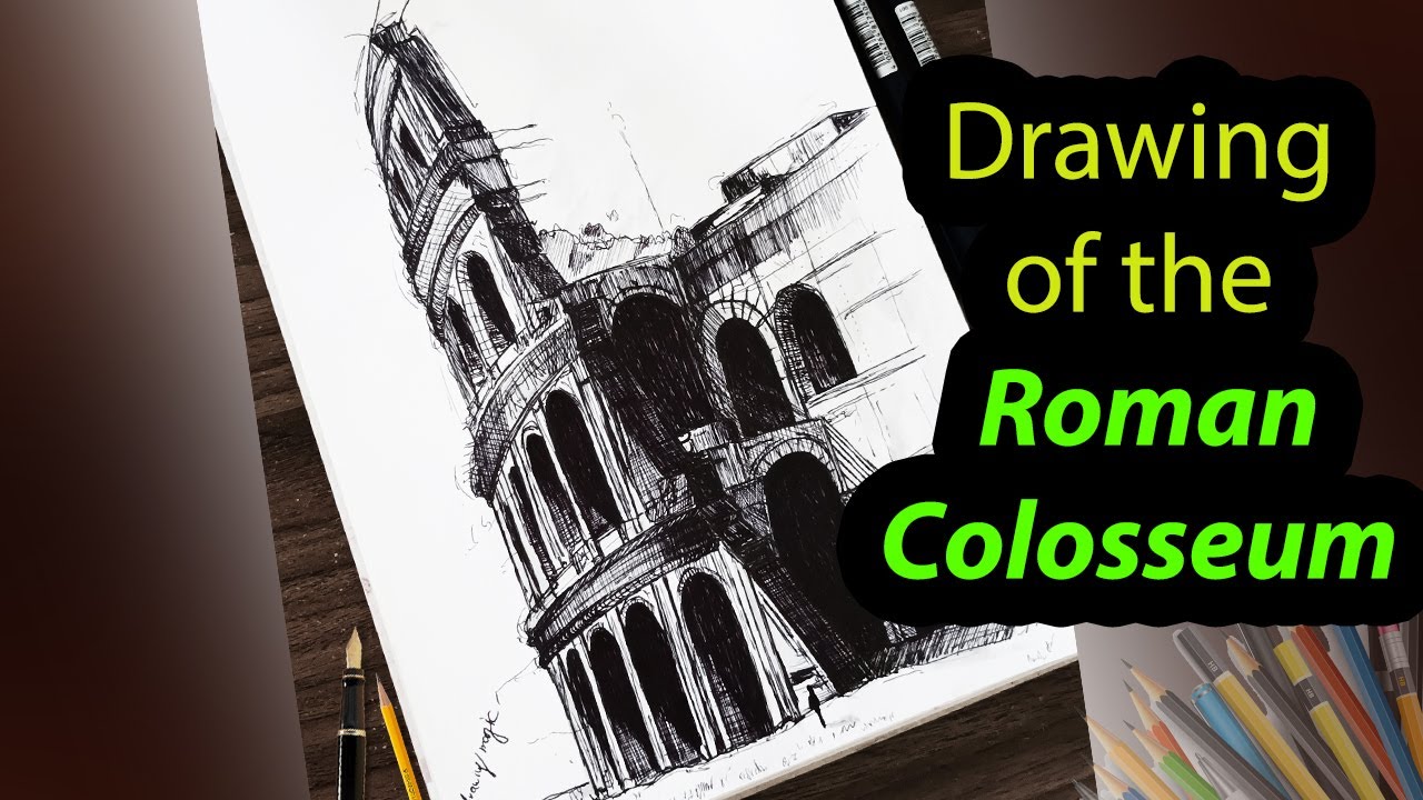 Drawing ancient amphitheatre : Drawing step by step with a pen - YouTube