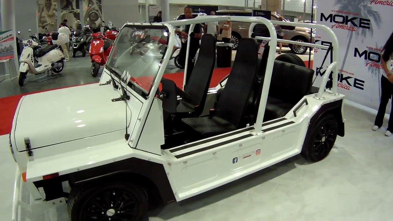 Moke America Electric Car (Golf Cart?) at Miami Beach Auto Show - YouTube