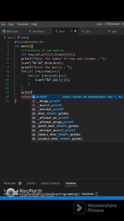 How To Transpose A Matrix Using C C Programming Shorts Coding Clanguage