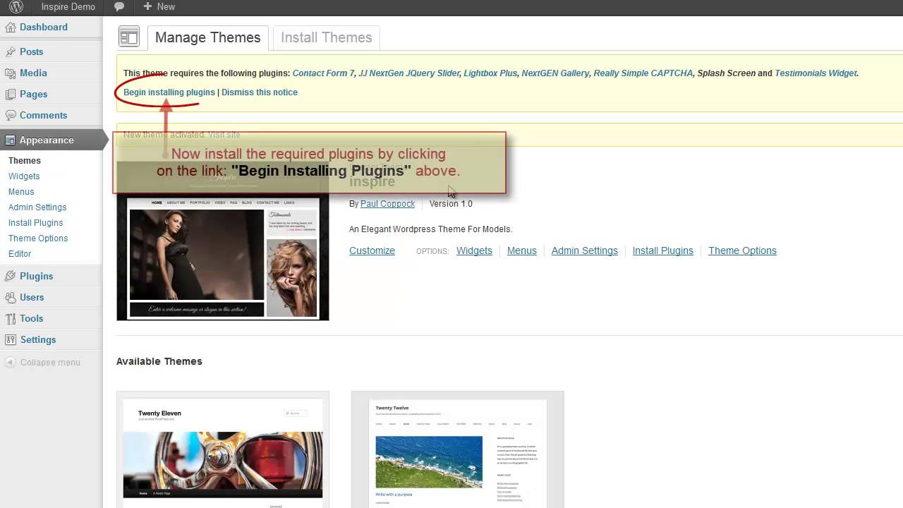 How to install theme inspire for wordpress - YouTube