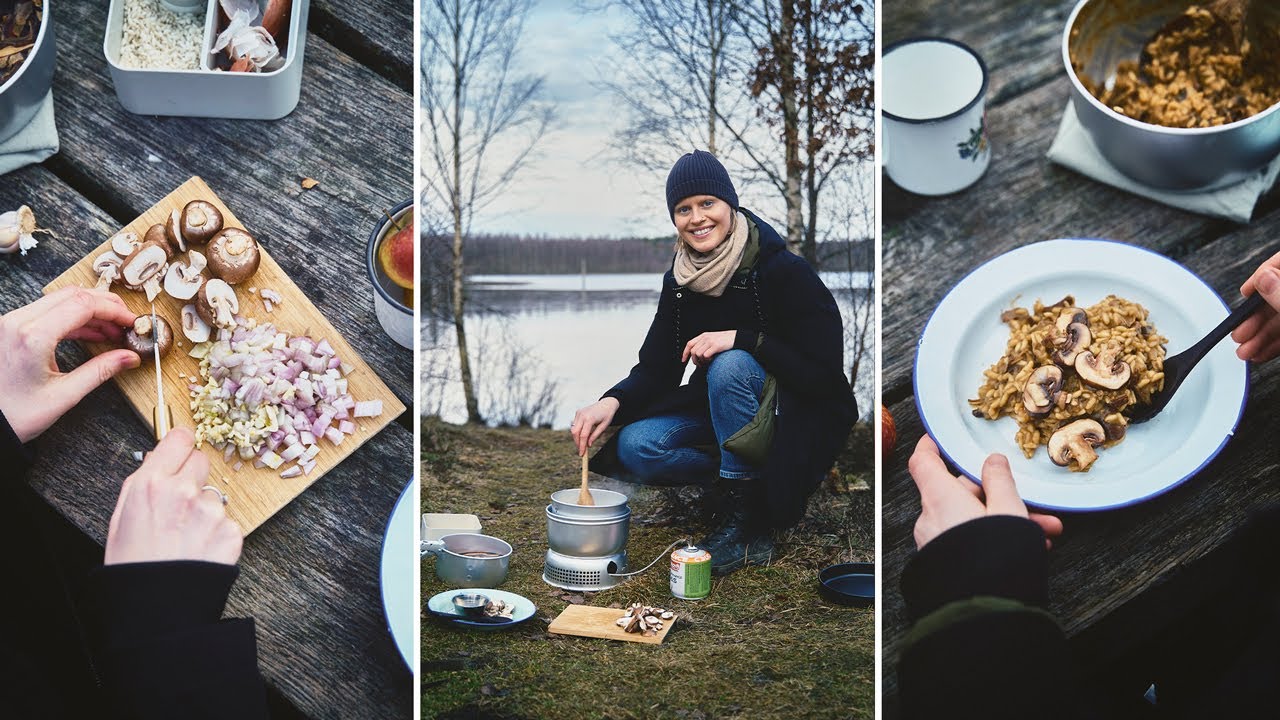 Our First Outdoor Cooking Adventure and Camper's Mushroom Risotto - YouTube
