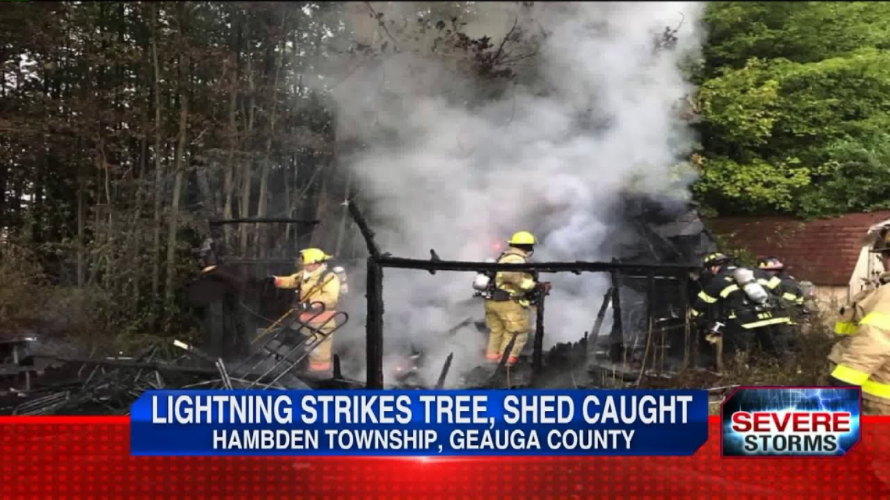 Lightning strikes tree, shed catches fire in Hambden Township - YouTube