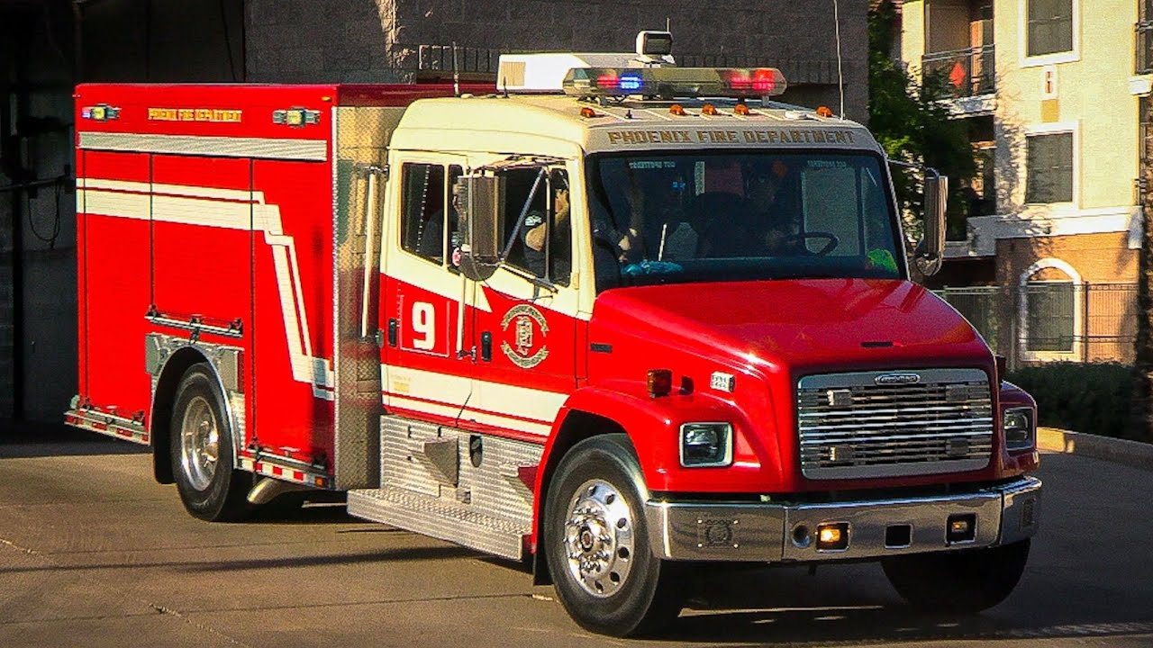 Phoenix Fire Dept. Engine 9, Battalion 1, Ladder Tender 9 responding ...