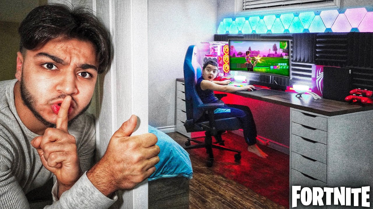 SPYING On My LITTLE BROTHER & Caught Him Playing FORTNITE! - YouTube