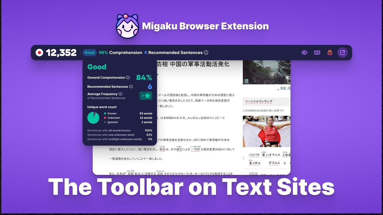 The Toolbar on Text Sites | Migaku Browser Extension - YouTube