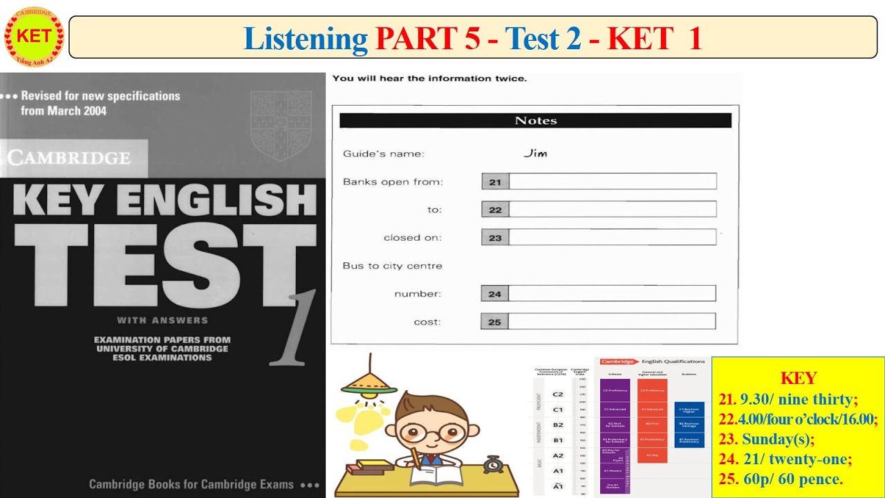 KET 1 Listening Part 5 Test 2 (Transcript + Key) - YouTube