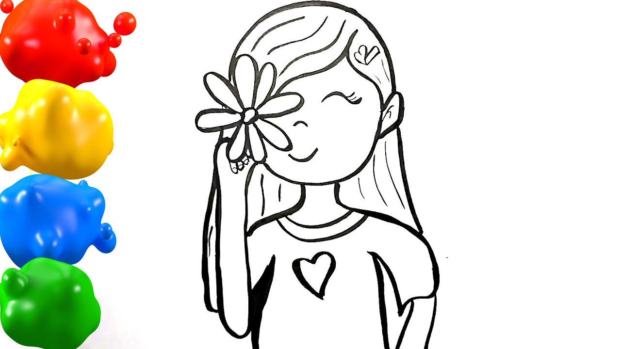 How to draw pretty girl with flower. - YouTube
