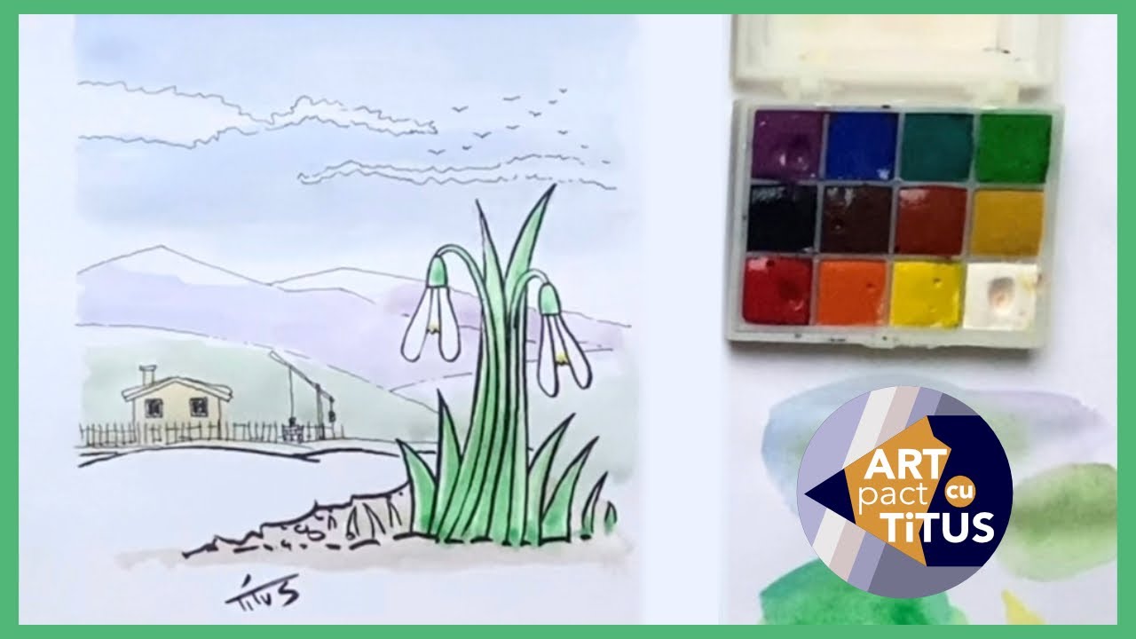 Peisaj de primavara desenat si pictat / making an easy spring landscape ...