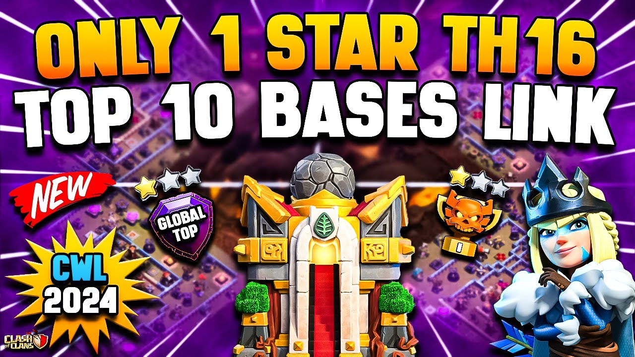 Top 10 Only 1 Star TH16 War Bases Link COC | Unbeatable Town Hall 16 ...