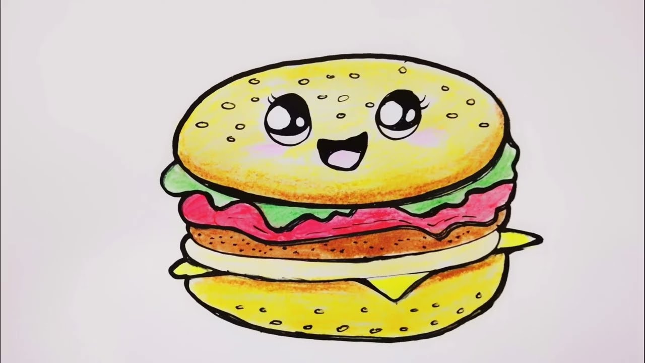 How to draw a Burger | Cute burger drawing for kids - YouTube
