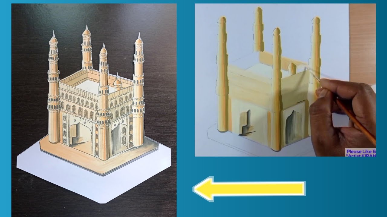 #3Dart charminar drawing How to Draw charminar easy II Drawing of ...