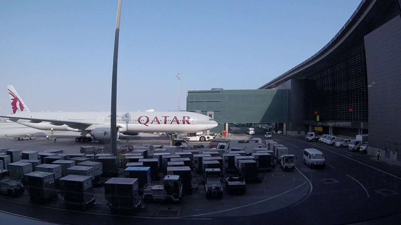Static Cam - Window View - Qatar Airways Boeing 777-300ER Pushback ...