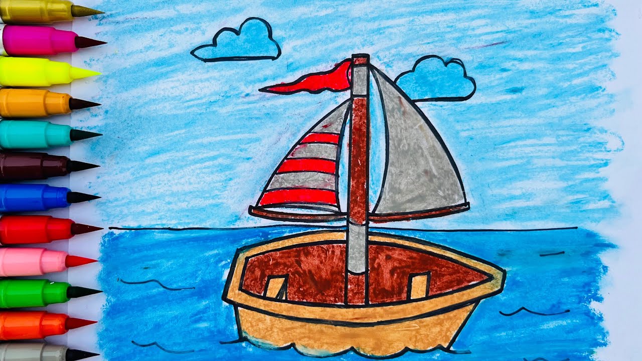 How to Draw Boat Very Easy Drawing |Boat Scenery Drawing |Boat in Water ...