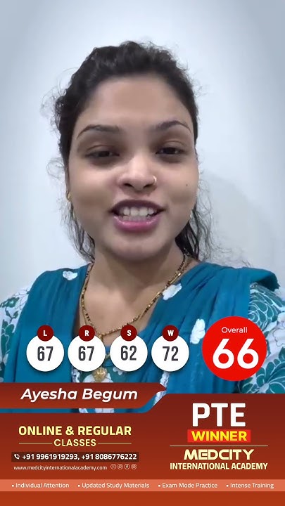 PTE Winner Ayesha Begum @ Medcity | Best PTE Training in Kerala - YouTube