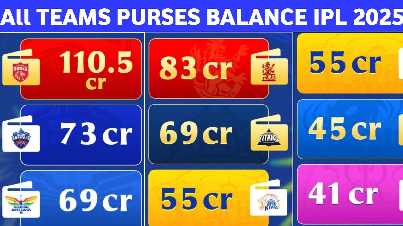 IPL 2025 All Teams Remaining Purse Balance For IPL 2025 Mega Auction ...