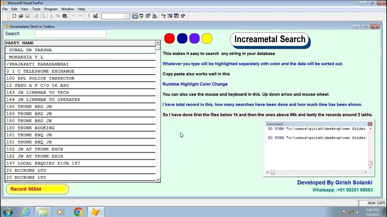 Incremental Search Visual foxpro 9 part2 with Multi String Highlights with Runtime Different ...