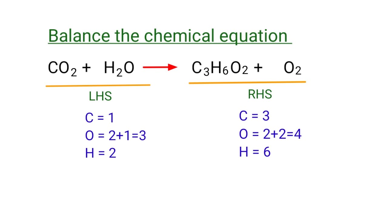 CO2+H2O=C3H6O2+O2 balance the chemical equation by traditional method ...