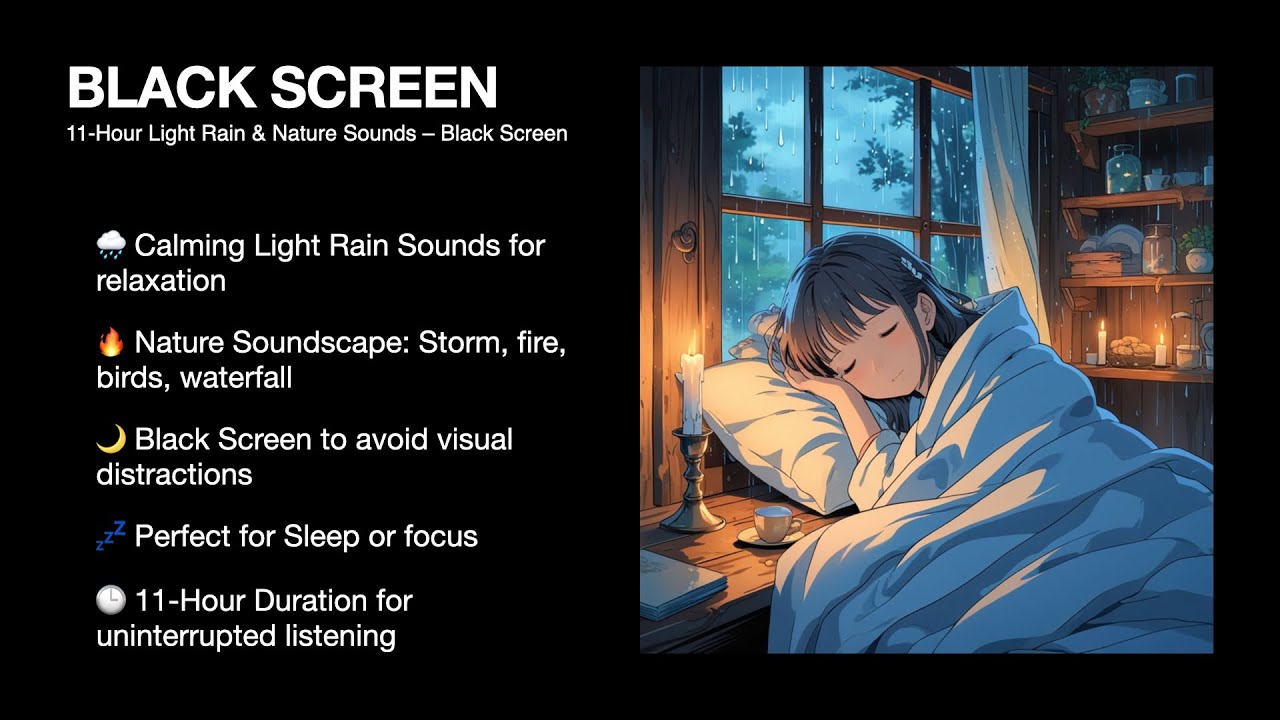 Light Rain Loop 11 Hours – Black Screen - YouTube