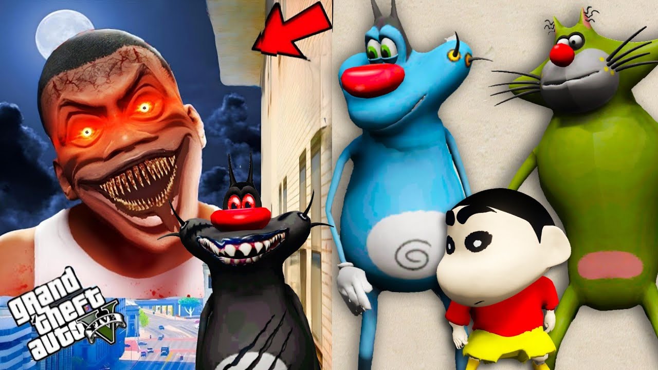 Oggy And Shinchan Play Big Mega Ramp Challenge To Save Franklin in GTA ...