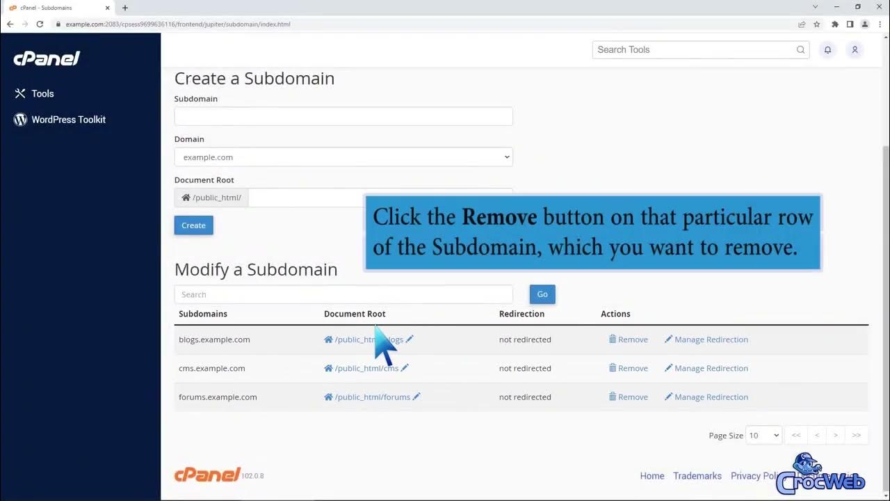 How To Remove A Subdomain In Cpanel Crocweb Cloud Youtube