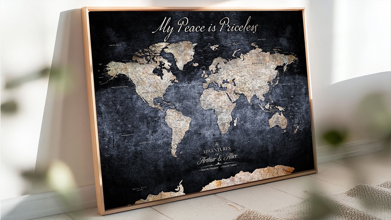 Personalized Push Pin World Map Canvas | Customizable Framed Travel Map ...