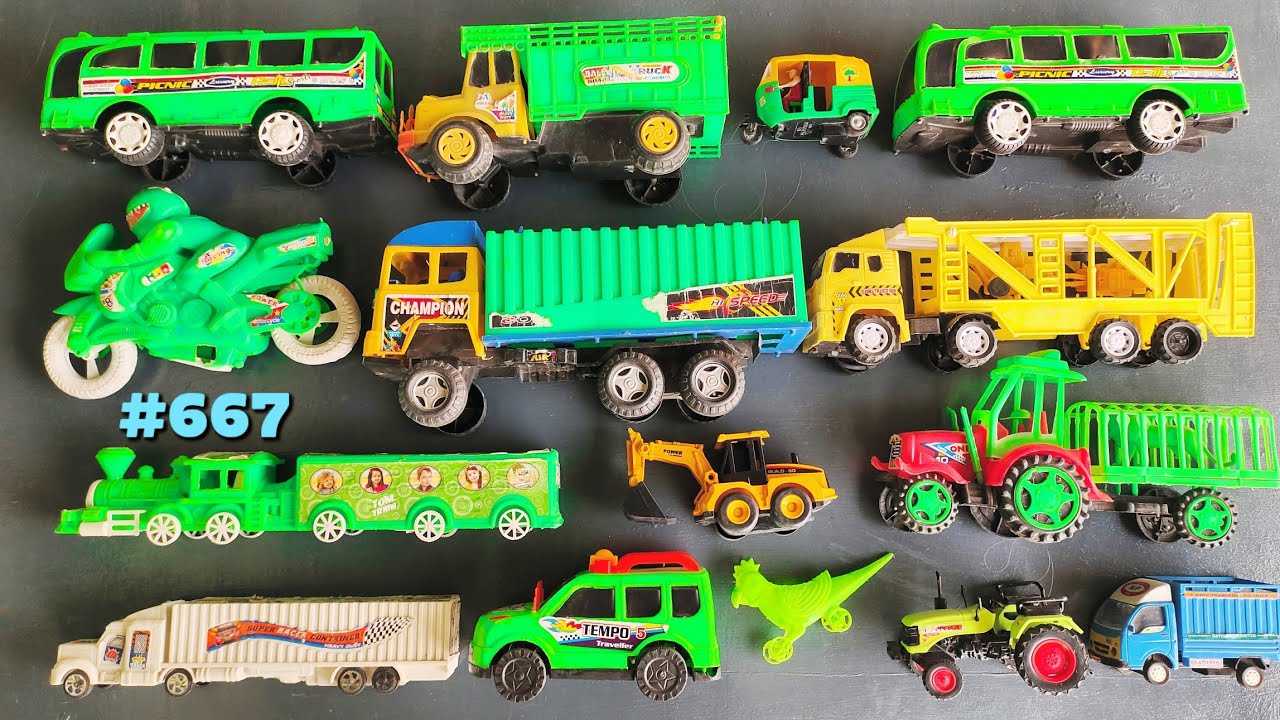 mini toys cartoon, gadi, cartoon, dumper, tractor, Bolero, truck, Bus ...
