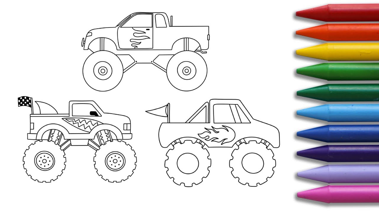 How to draw and color Monster Truck Compilation for kids - Drawing Colouring & Painting ...