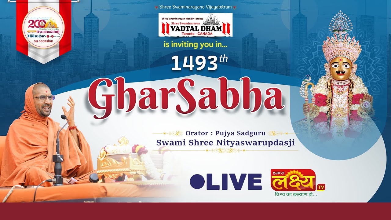 LIVE || Ghar Sabha 1493 || Pu Nityaswarupdasji Swami || Toronto, Canada ...
